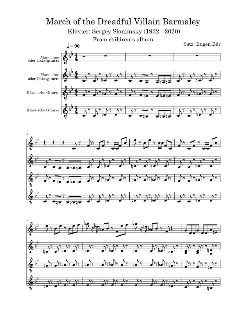 March of the Dreadful Villain Barmaley - Марш Бармалея Sheet Music for Guitar, Mandolin (Mixed ...