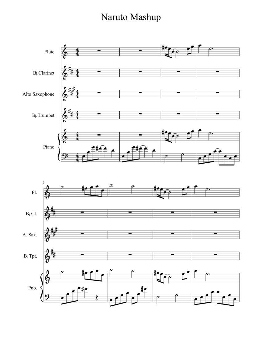 Naruto Mashup Sheet music for Piano, Flute (Solo) | Musescore.com