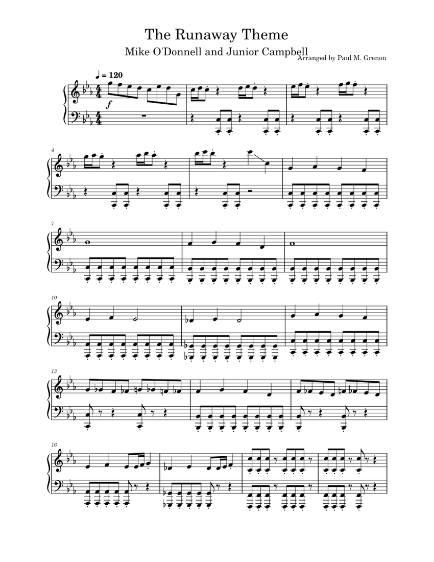 The Runaway Theme Solo Piano Sheet Music for Piano (Solo) | MuseScore.com