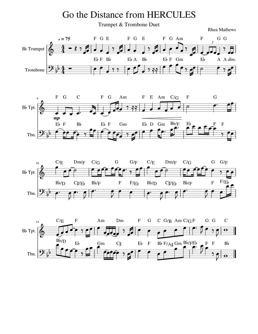 Go the Distance Duet Sheet Music for Trombone, Trumpet in b-flat (Brass Duet) | MuseScore.com