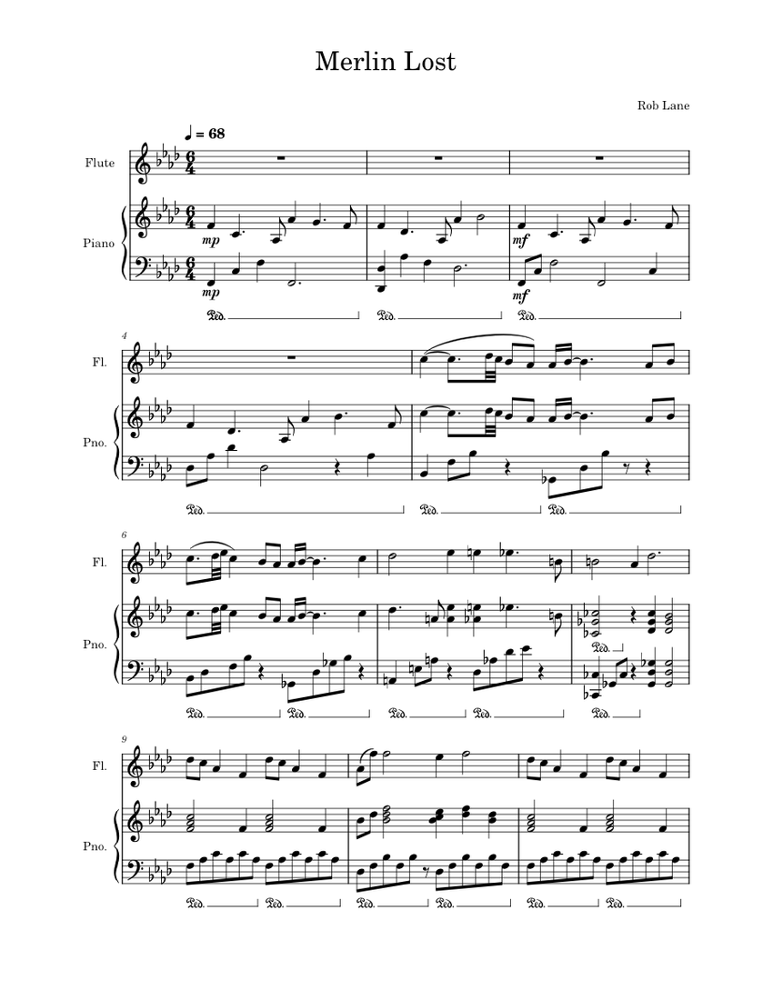 Merlin Lost – Rob Lane (BBC Merlin OST) Sheet music for Piano, Flute ...