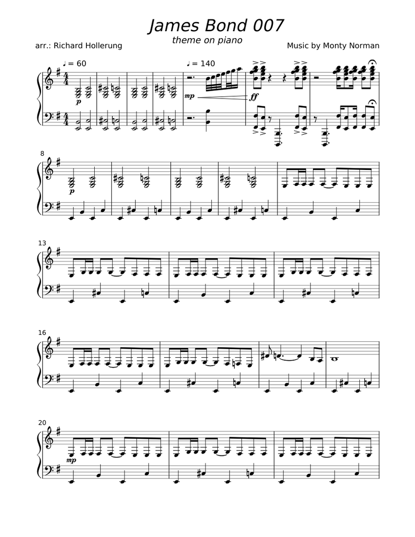 James Bond 007 Theme Sheet Music for Piano (Solo) | MuseScore.com