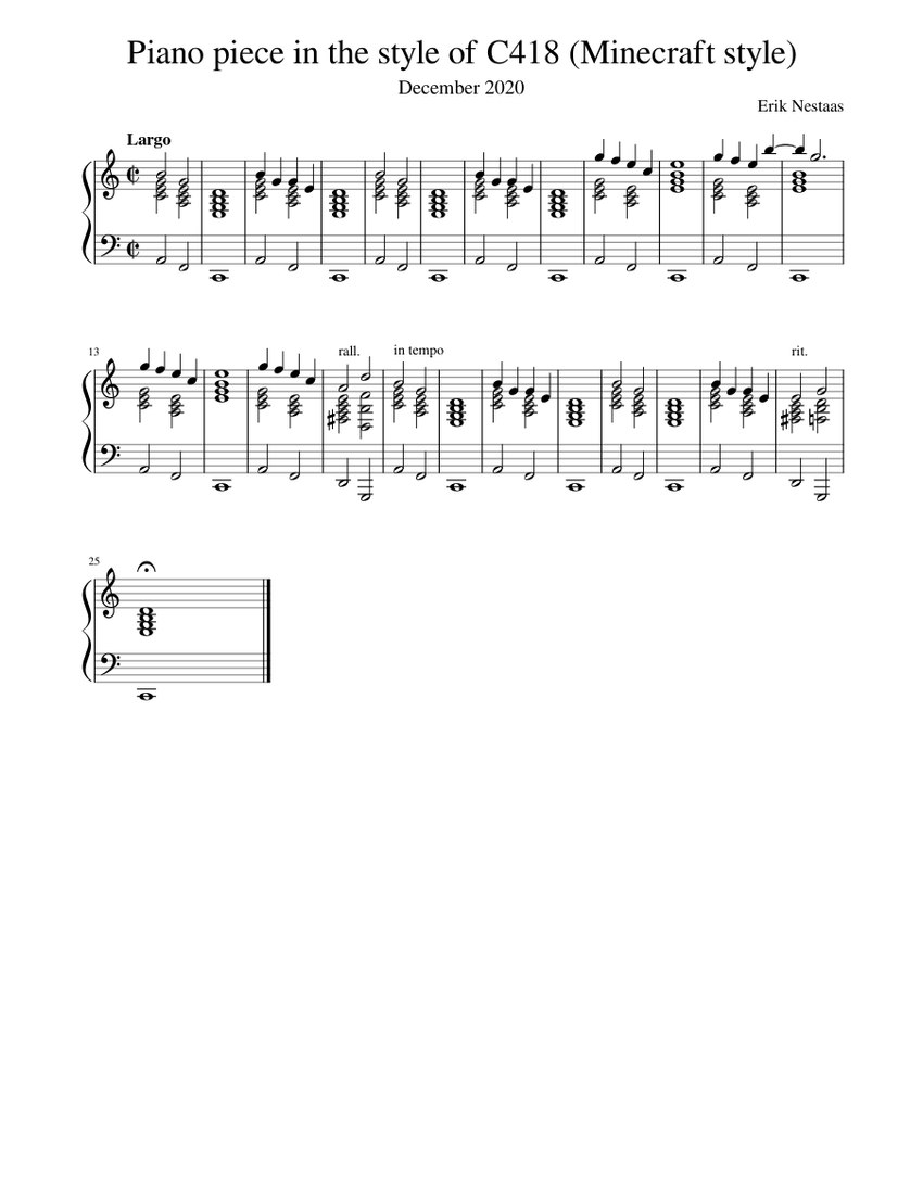 Piano piece in the style of C418 (Minecraft style) Sheet music for ...