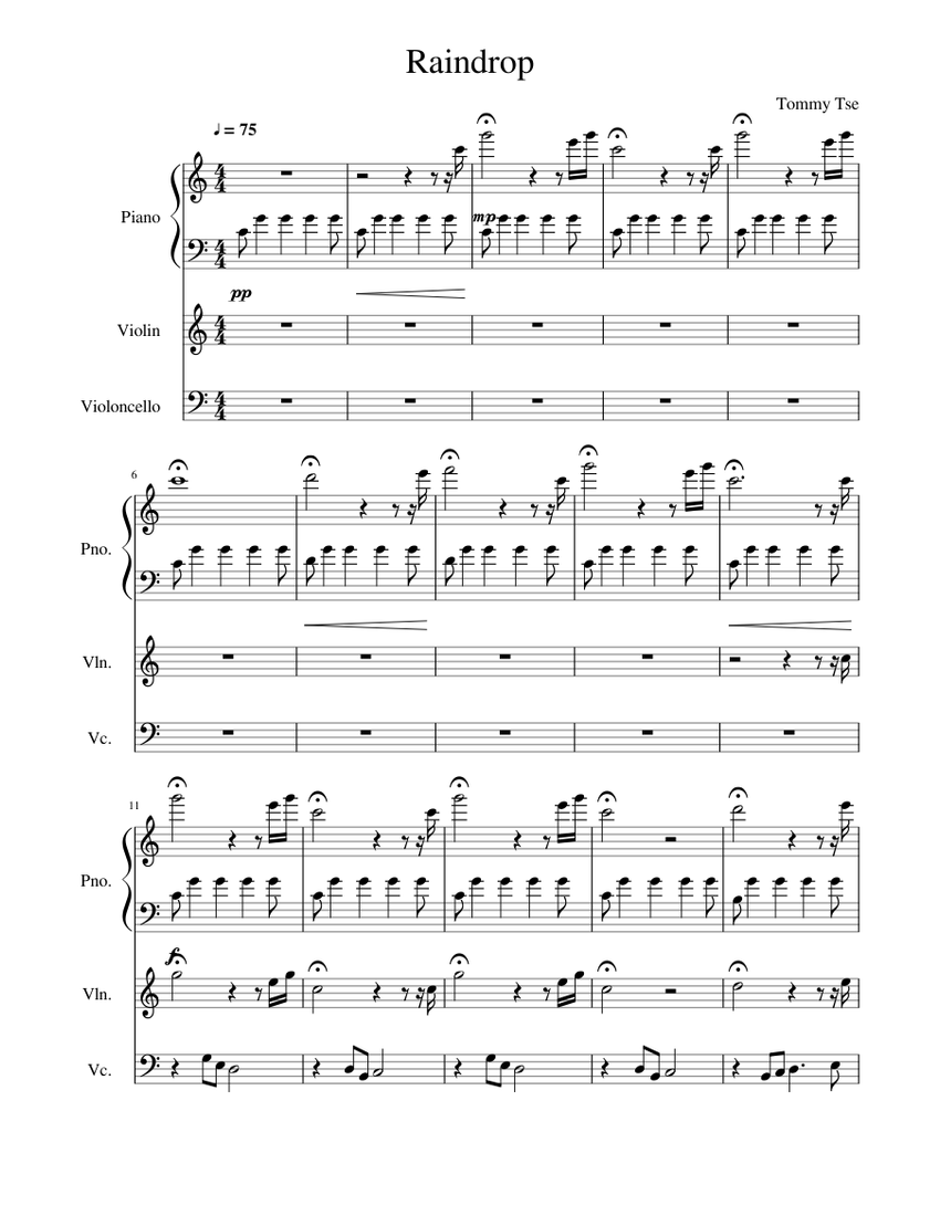 Raindrop By: Tommy TSE Sheet music for Piano, Violin, Cello (Piano Trio ...