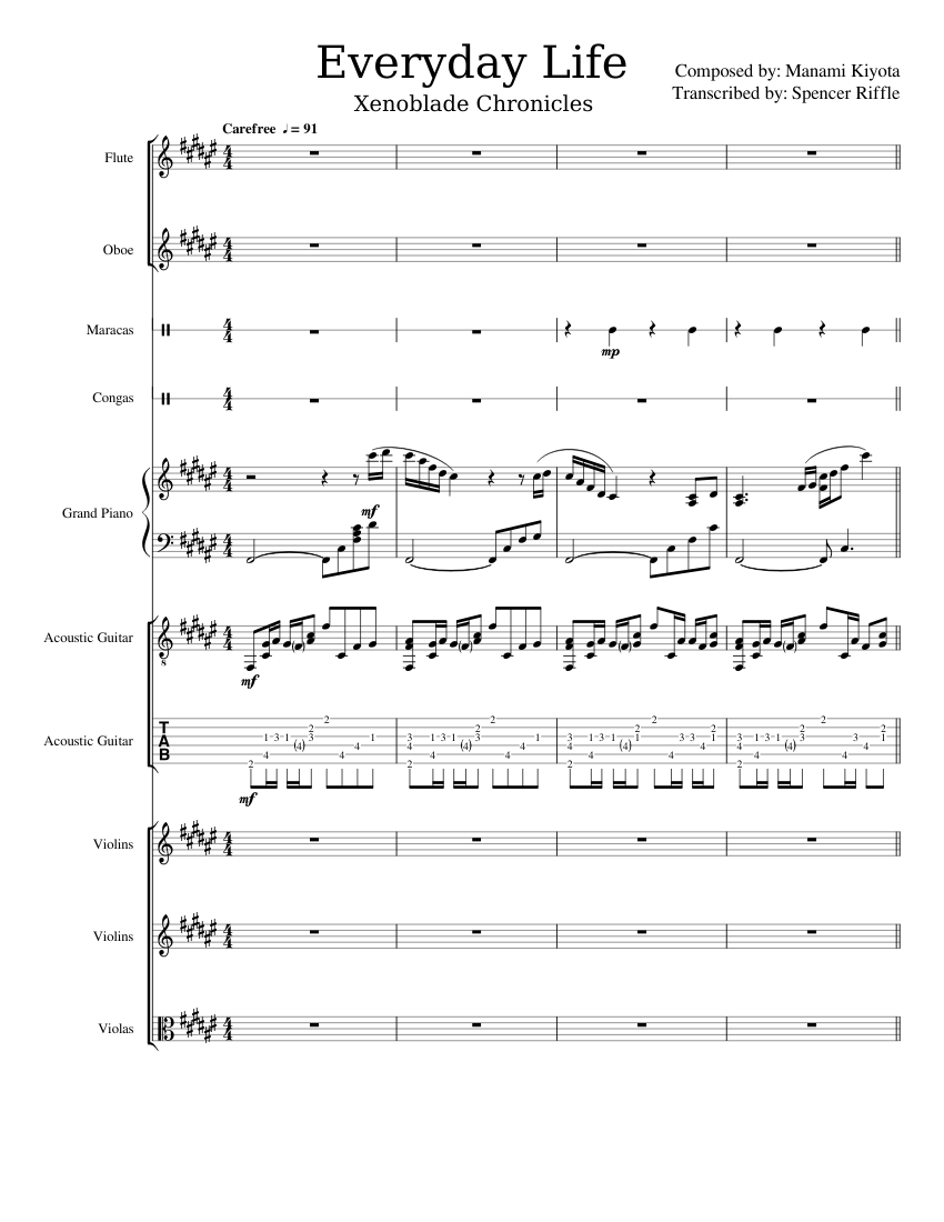 Everyday Life Sheet Music and Tab for Piano, Flute, Oboe, Guitar & more ...