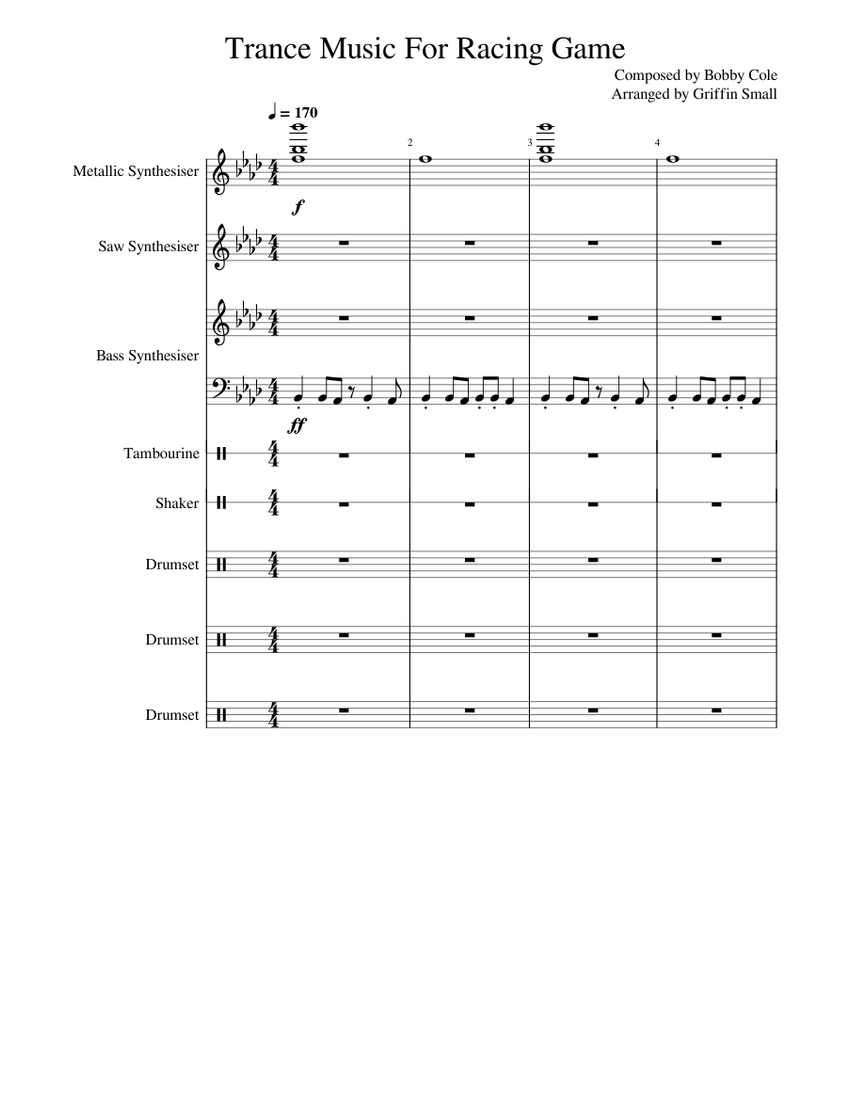 Trance Music For Racing Game Sheet Music for Tambourine, Bass guitar ...