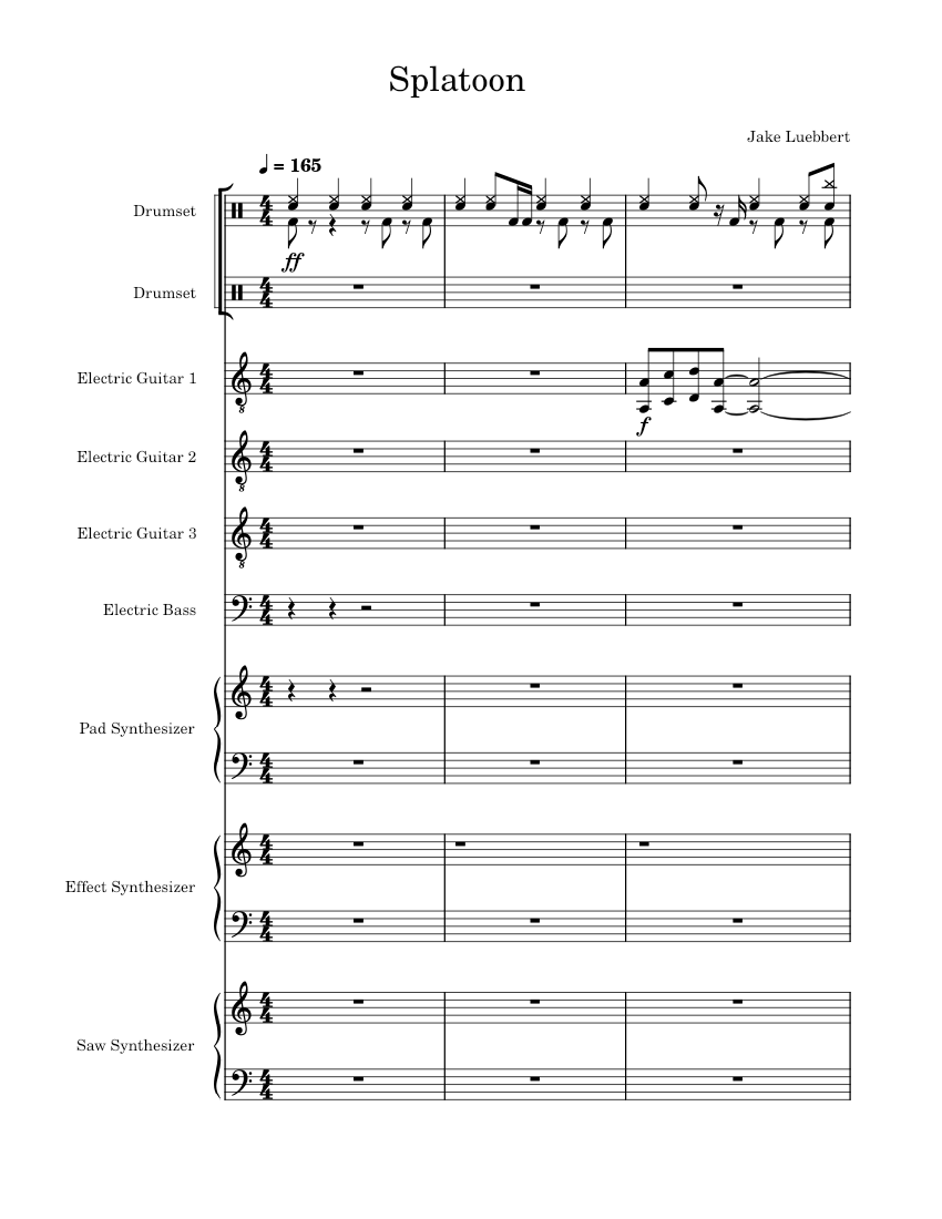 Splattack - Splatoon OST Sheet Music for Guitar, Bass guitar, Drum ...