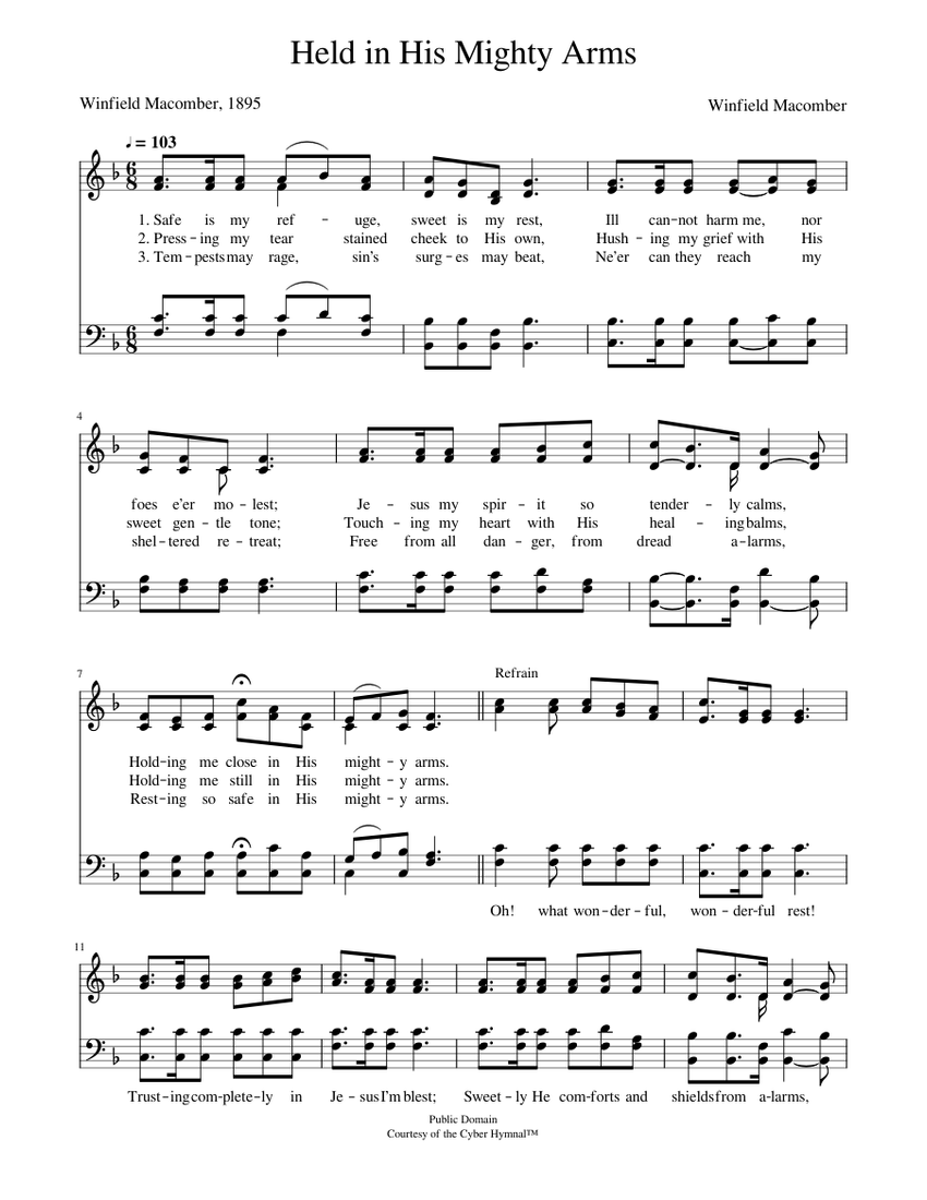 Held In His Mighty Arms Winfield Macomber Sheet Music For Piano