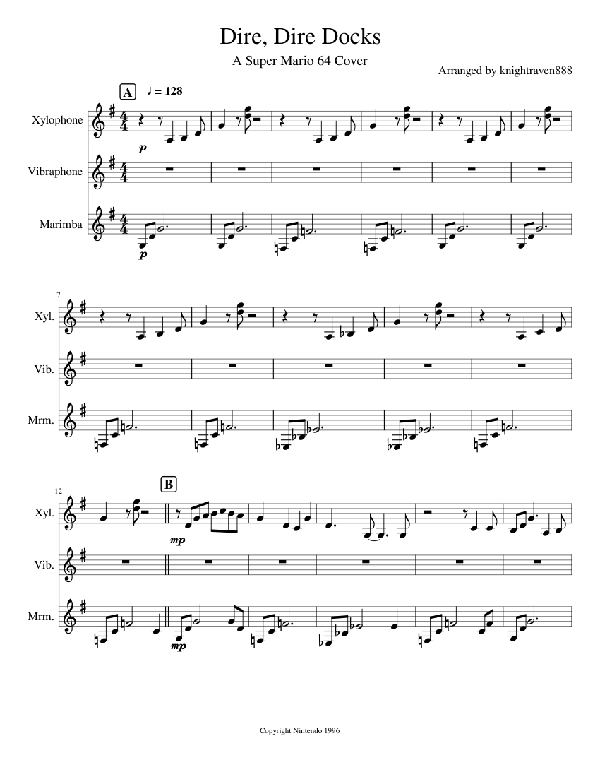Dire, Dire Docks Sheet Music for Vibraphone, Marimba, Xylophone (Solo ...