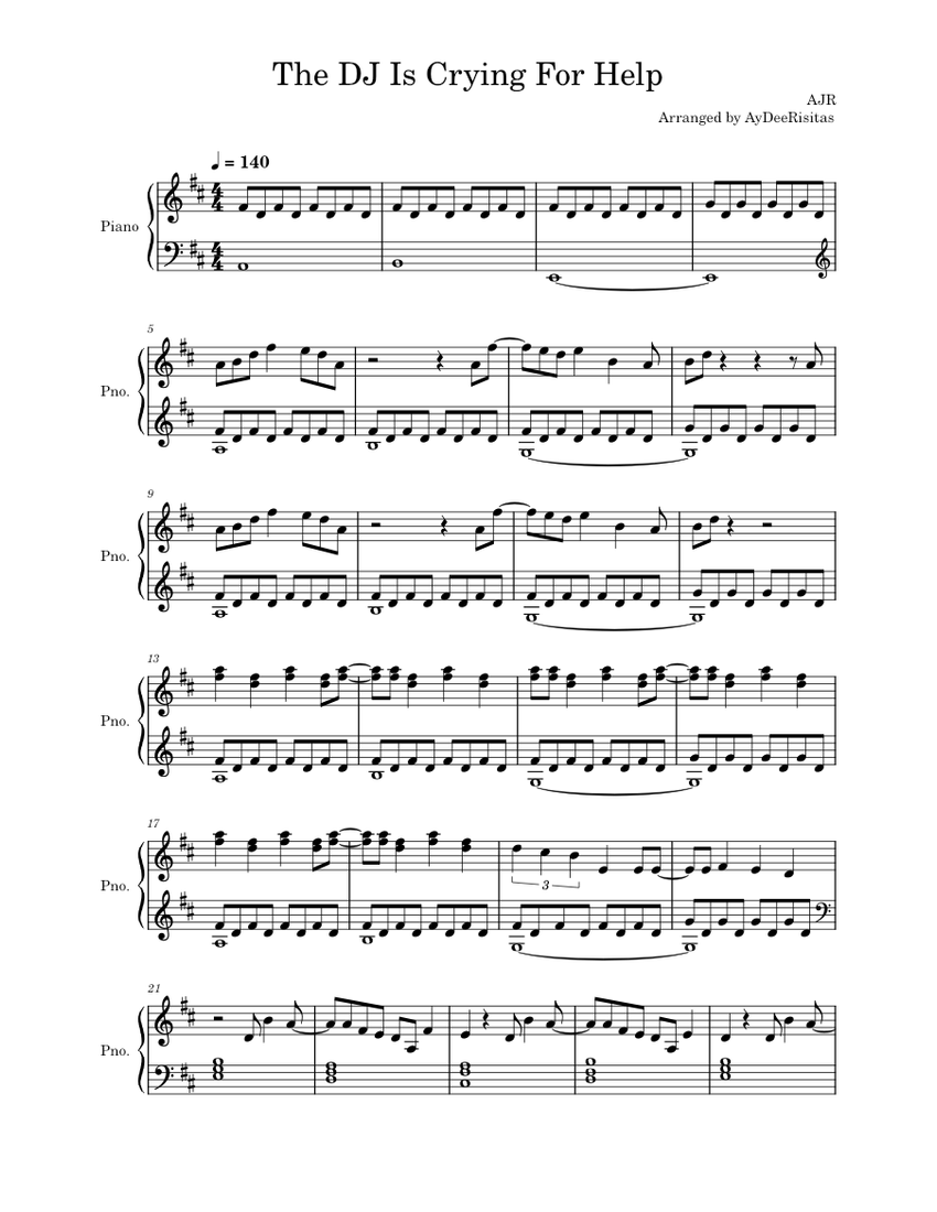 The DJ is crying for help – AJR The DJ Is Crying For Help – AJR Sheet music for Piano, Violin ...