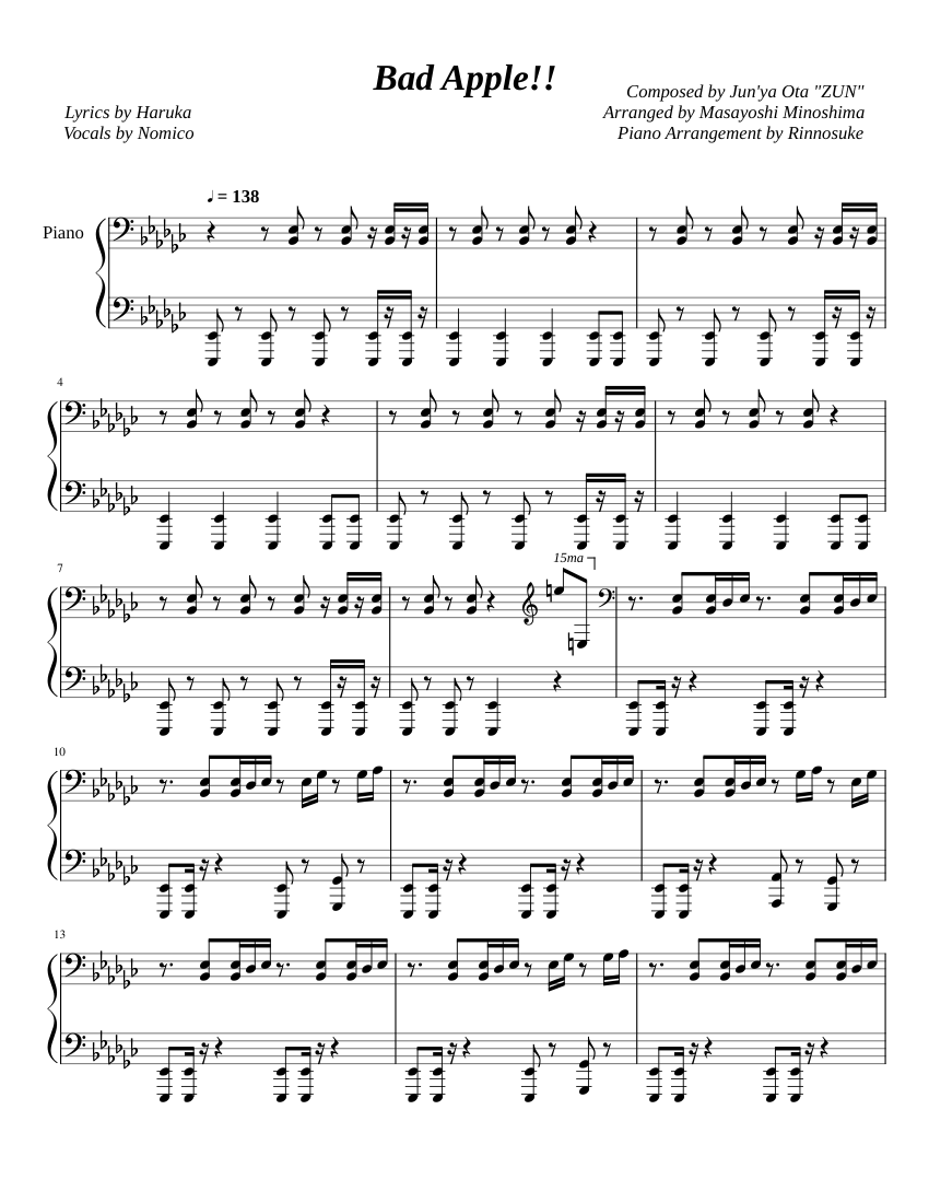 Bad Apple Sheet Music for Piano (Solo) | MuseScore.com