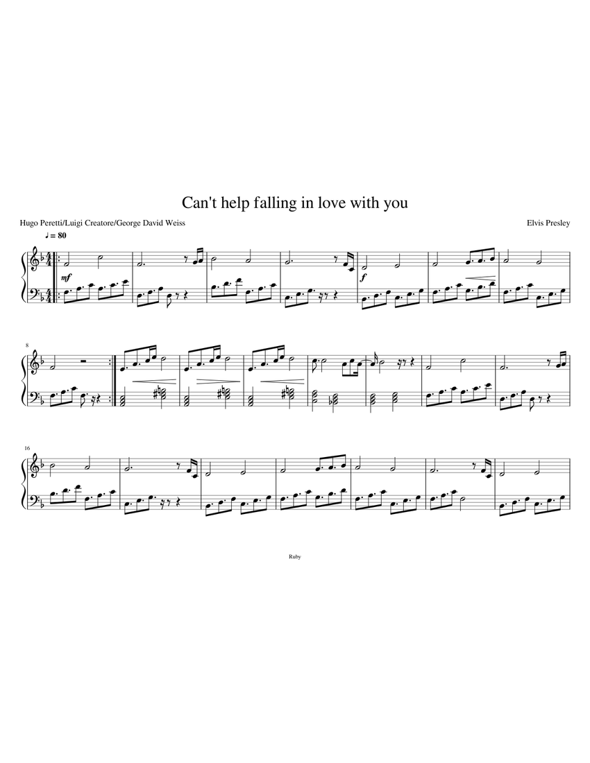Can't help falling in love with you Sheet music for Piano (Solo ...
