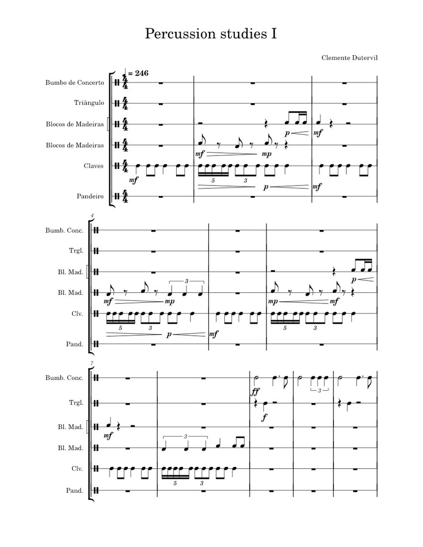 Percussion Studies I - Clemente Dutervil Sheet music for Tambourine, Bass drum, Triangle ...