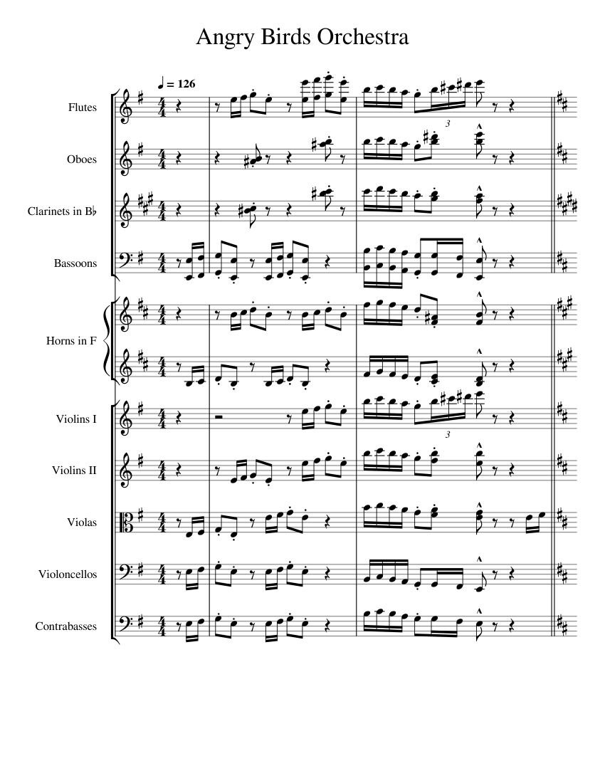 Angry Birds Theme Sheet Music for Flute, Oboe, Clarinet in b-flat ...