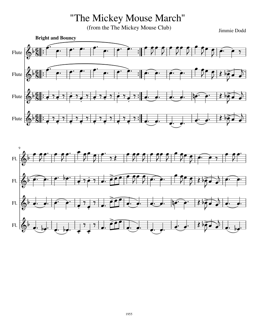 The Mickey Mouse March Sheet Music for Flute (Woodwind Quartet ...