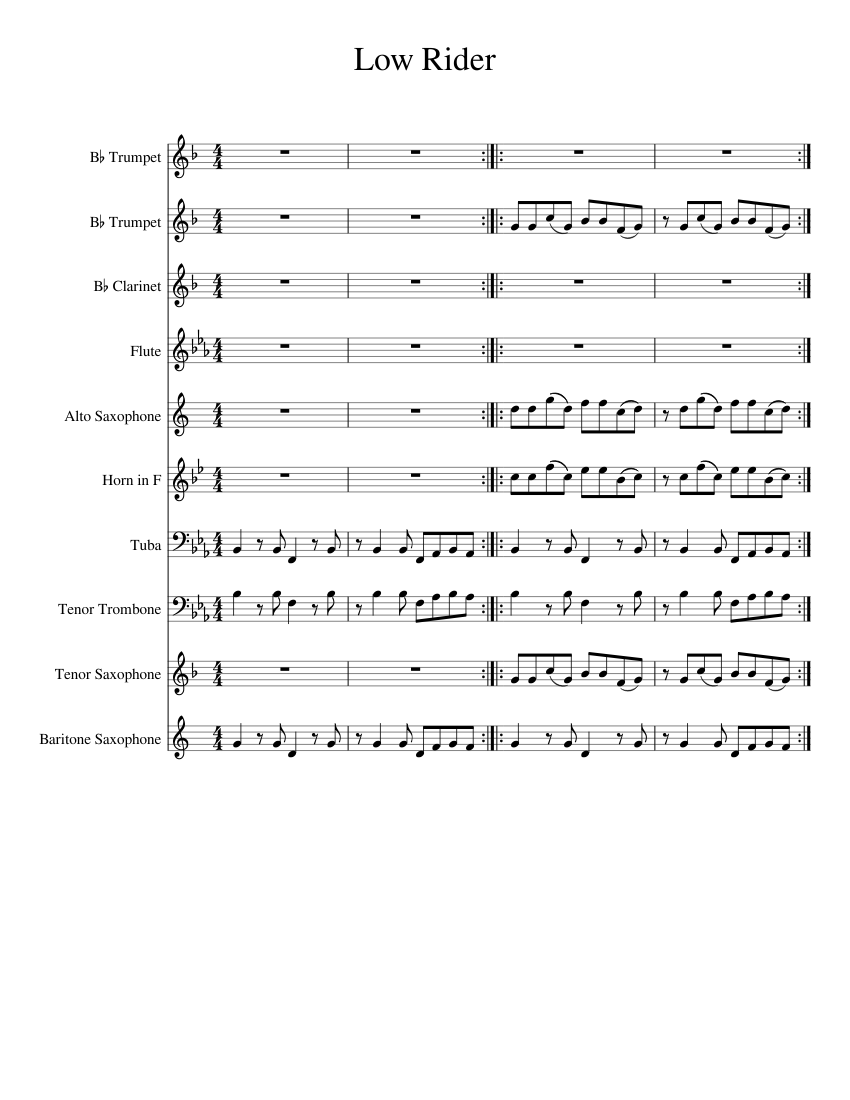 Low Rider Sheet music for Tuba, Trombone tenor, Flute, Clarinet in b ...
