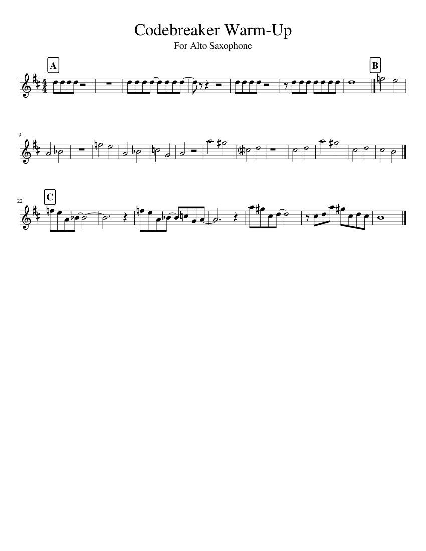 Codebreaker Warm Up Alto Sax Sheet music for Saxophone alto (Solo ...