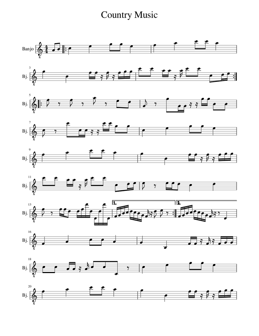 Country_Music Sheet music for Banjo (Solo) | Musescore.com