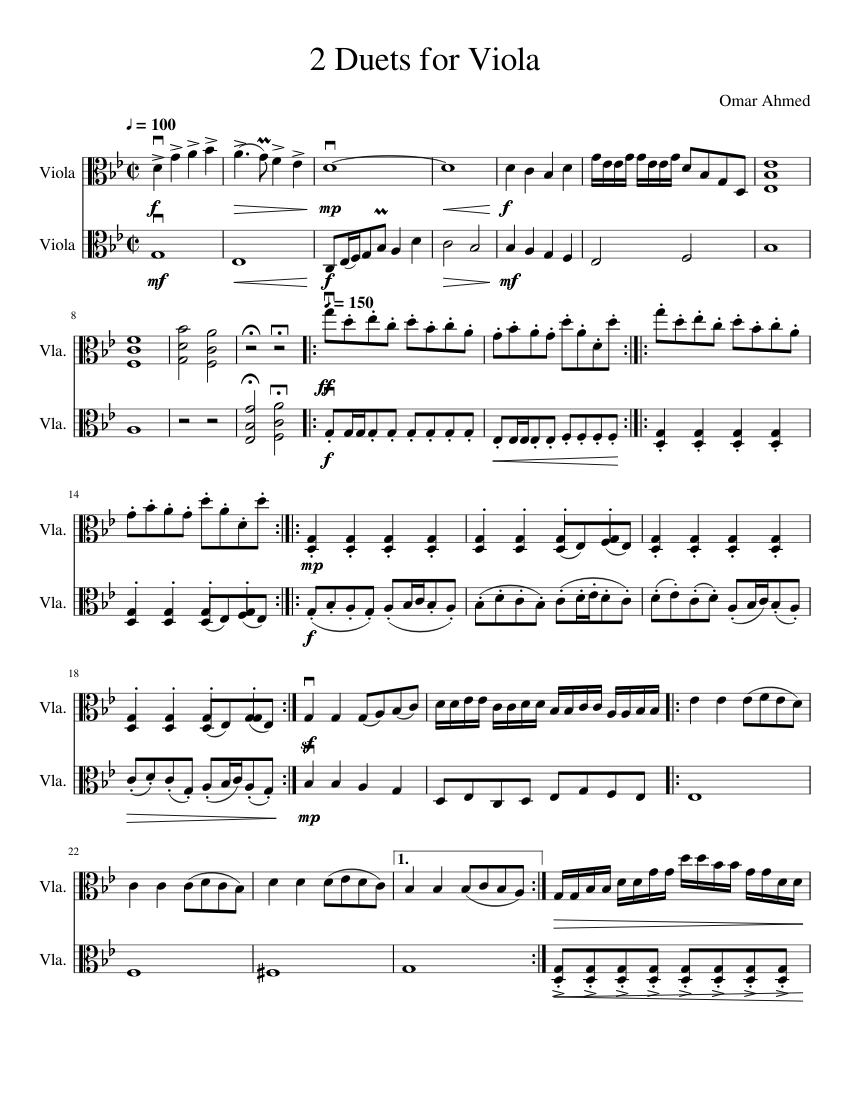 2 Duets for Viola Sheet Music for Viola (String Duet) | MuseScore.com