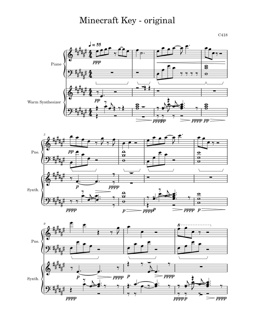 Key C418 (Minecraft) Full Transcription Sheet music for Piano ...