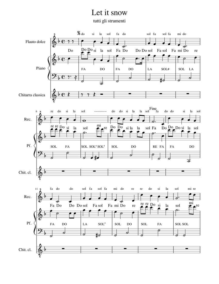 Let it snow Sheet Music with Chords for Piano, Guitar, Recorder (Mixed ...