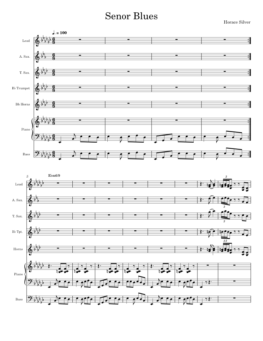 Senor Blues – Horace Silver Sheet music for Piano, Saxophone alto, Saxophone tenor, Trumpet in b ...