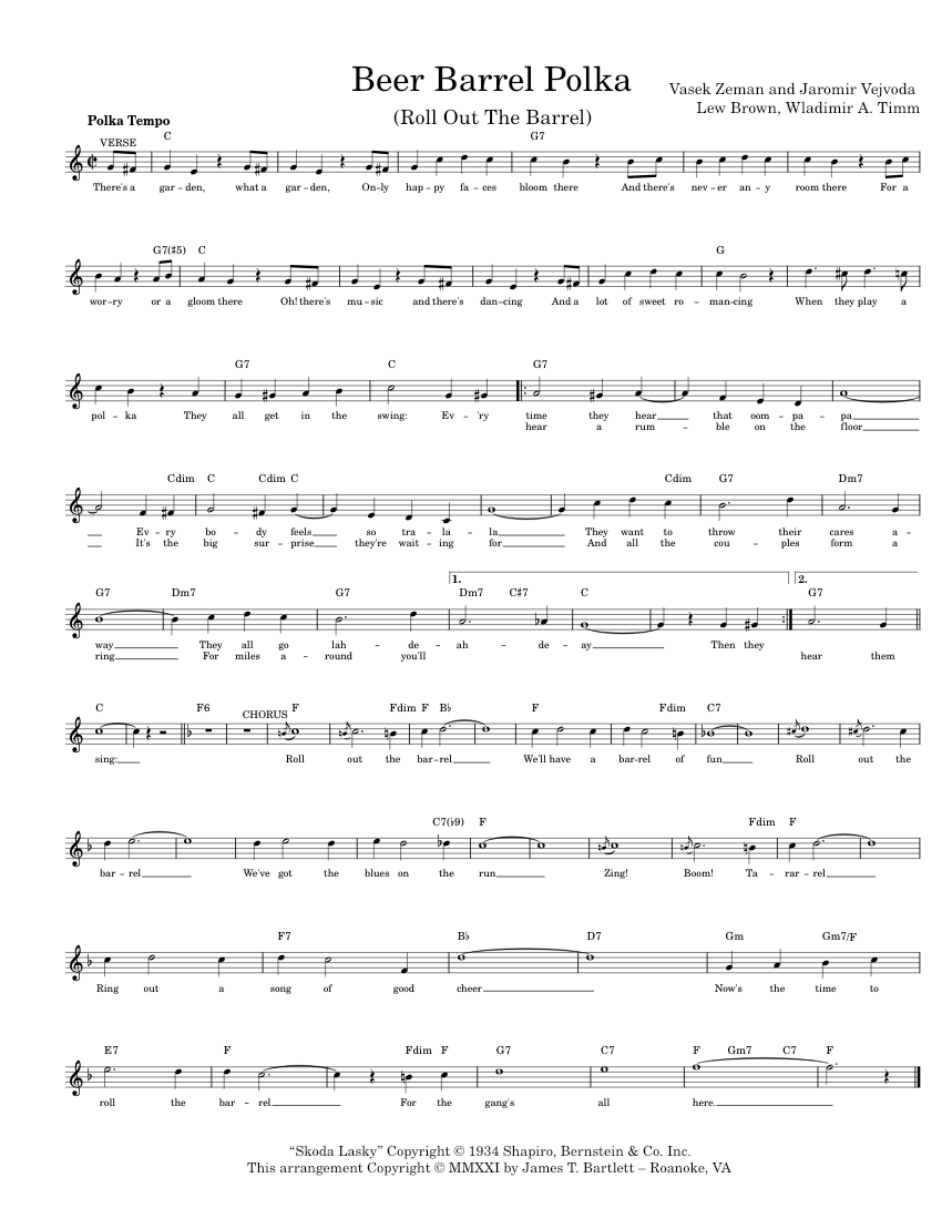 Beer Barrel Polka [lead sheet] Sheet Music with Chords for Clarinet in ...