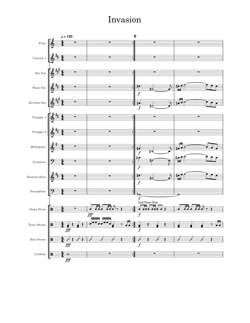 Invasion – WWE Music Sheet Music for Trombone, Flute, Clarinet in b ...