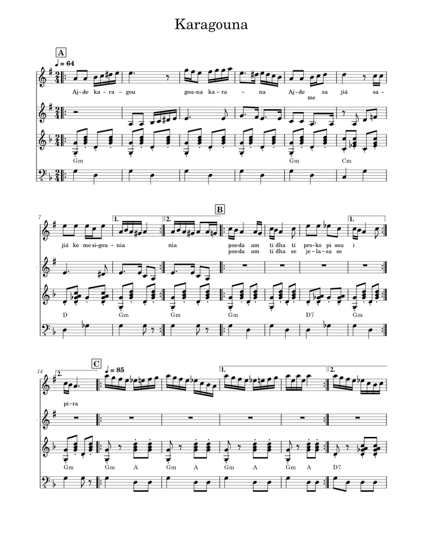 Karagouna – Traditional Greek Karagouna Sheet Music with Chords for ...