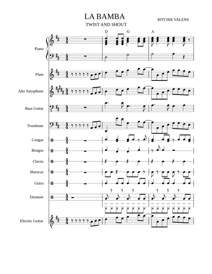 La bamba – Ritchie Valens Sheet music for Piano, Guitar, Bass guitar ...