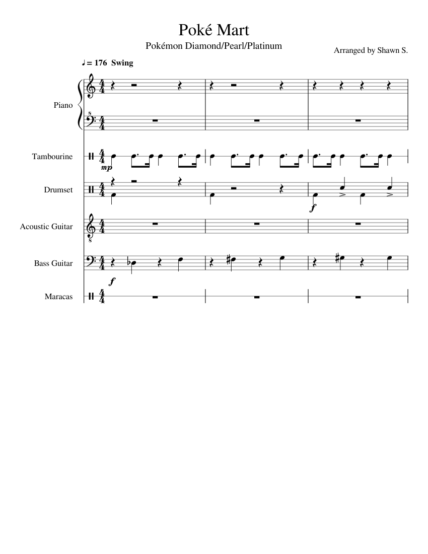 Pokemart - Pokemon D/P/PT Sheet Music for Piano, Tambourine, Guitar ...