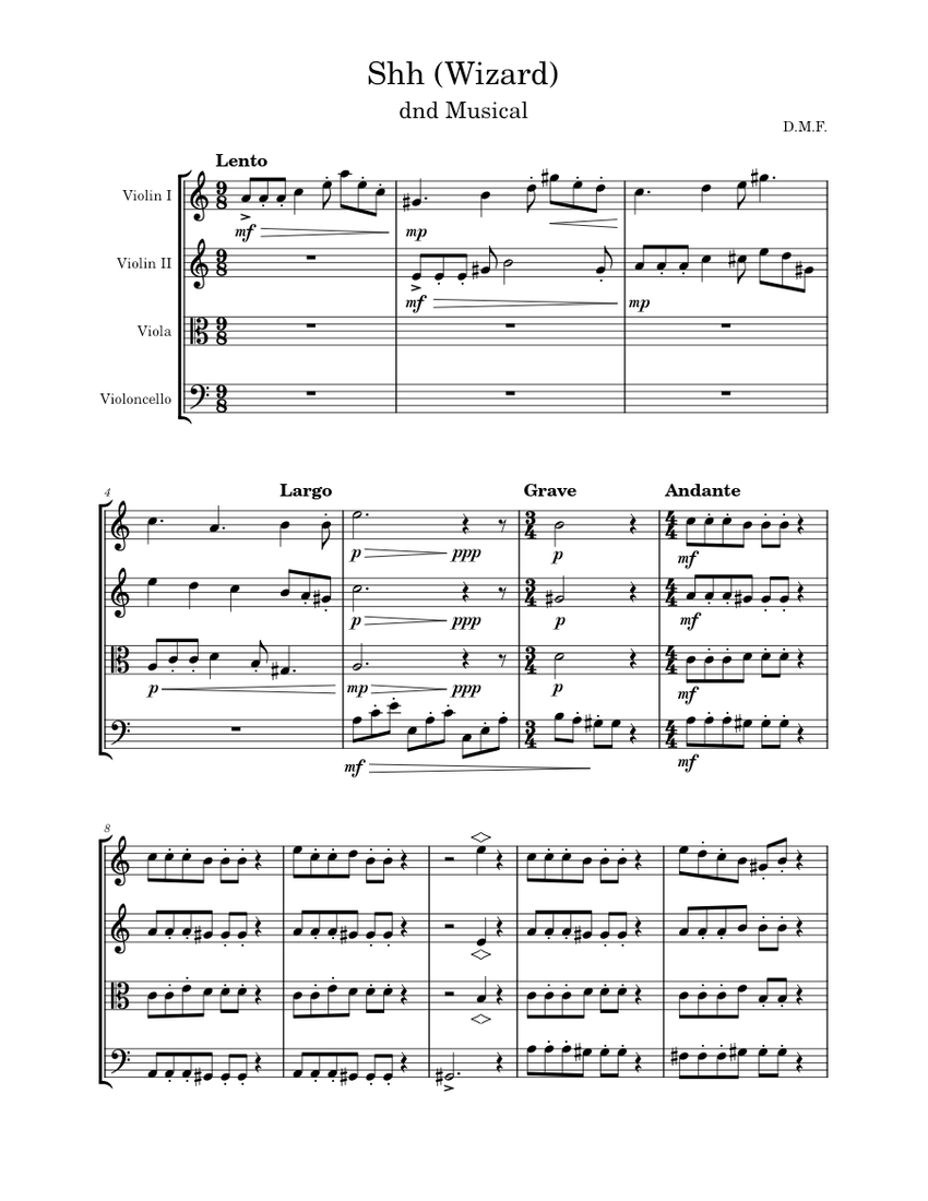 Shh Wizard Sheet music for Violin, Viola, Cello (String Quartet ...