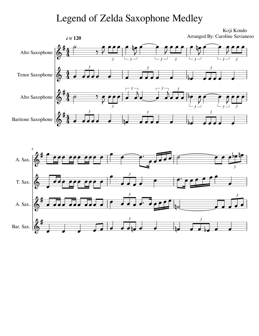 Legend of Zelda Saxophone Medley by saxingkevin Sheet music for ...