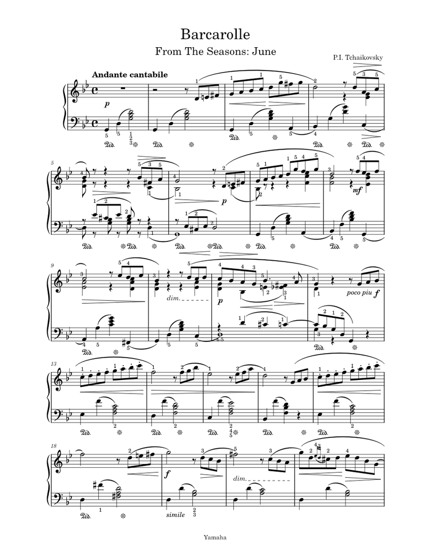 Barcarolle – Pyotr Ilyich Tchaikovsky Sheet Music for Piano (Solo ...