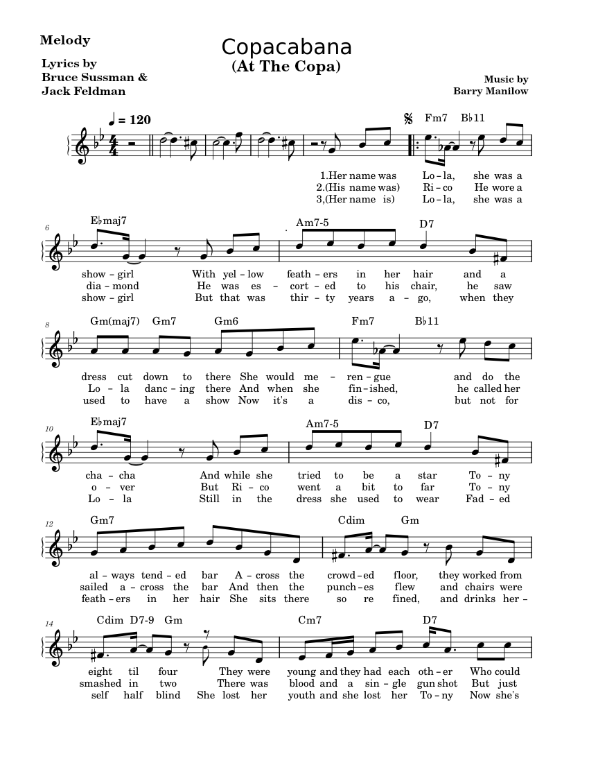 Copacabana – Barry Manilow Sheet music for Accordion (Solo) | Musescore.com