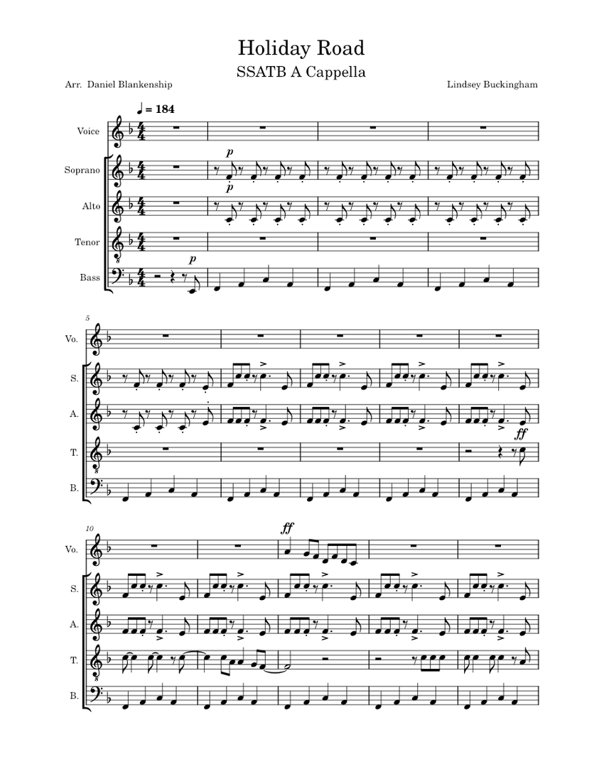 Holiday Road SATB A Cappella - Lindsey Buckingham Sheet music for ...