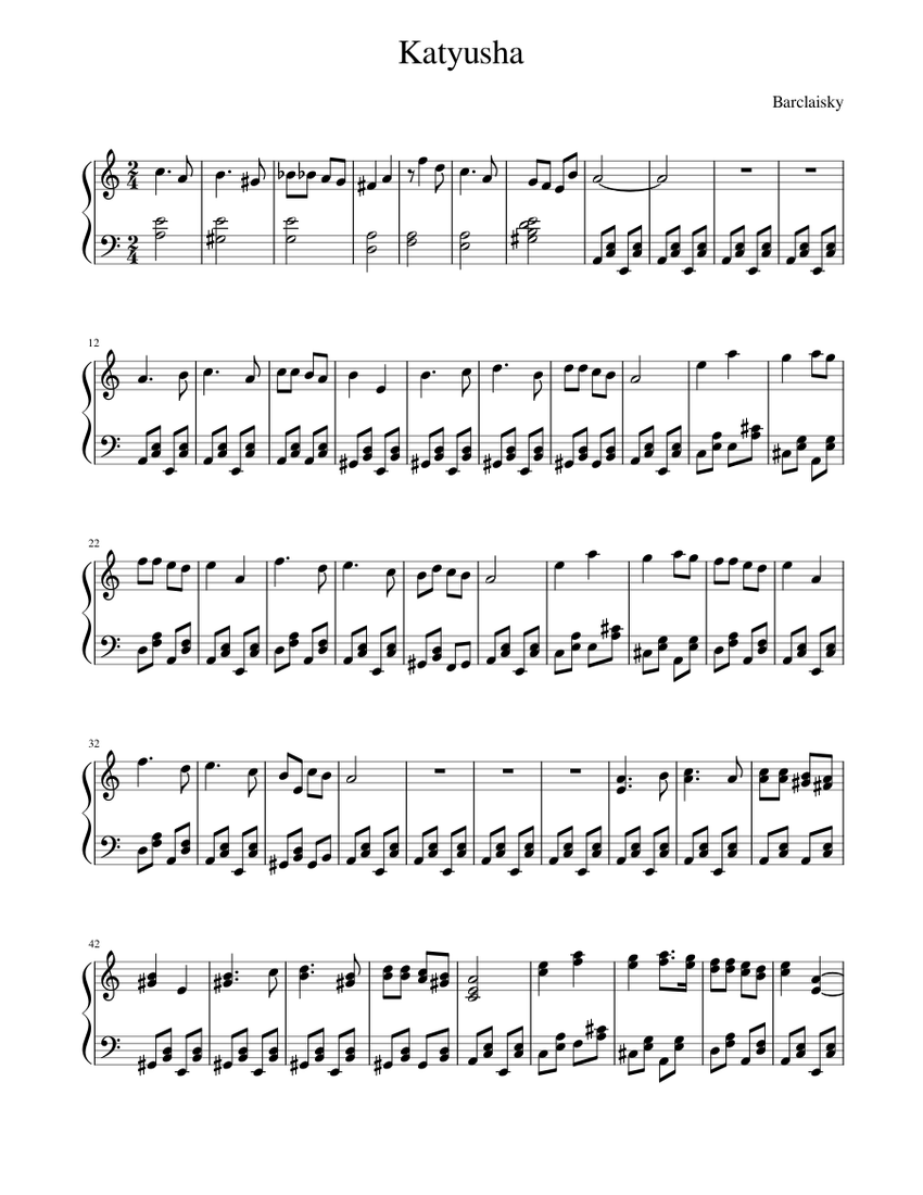 [Piano Solo] Катюша-Katyusha-喀秋莎 Sheet music for Piano (Solo ...