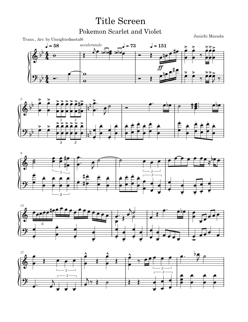 Title Screen - Pokemon Scarlet and Violet Sheet Music for Piano (Solo) | MuseScore.com