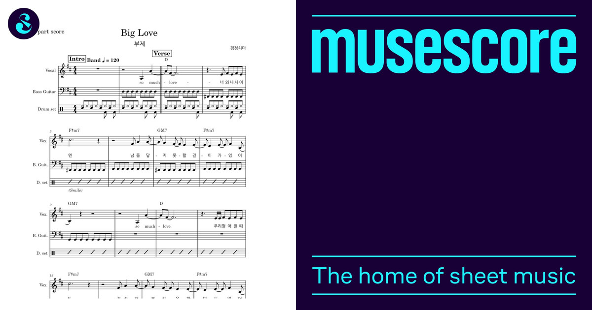 Big Love Sheet Music with Chords for Piano, Bass guitar, Drum group ...