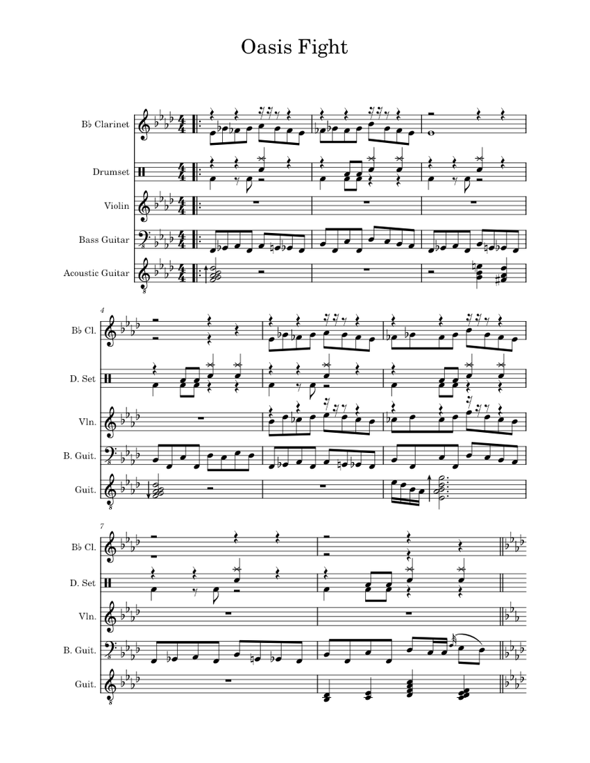 Oasis_Fight.mscz Sheet music for Violin, Guitar, Bass guitar, Drum ...
