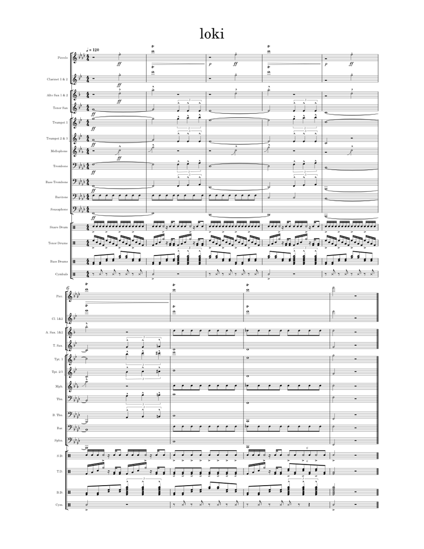 Loki Green Theme Sheet Music for Trombone, Trombone bass, Flute piccolo ...