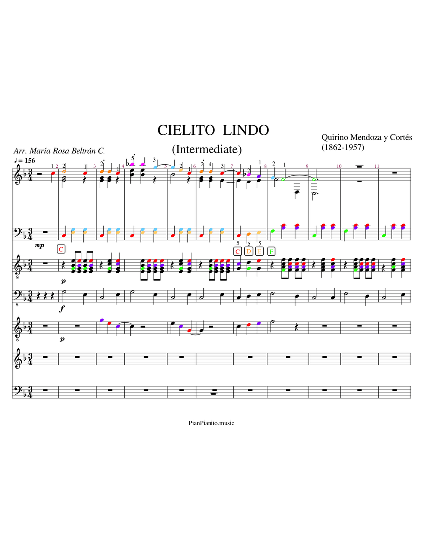 Cielito Lindo (Intermediate) - Rosy Sheet music for Piano, Violin, Cello, Guitar & more ...