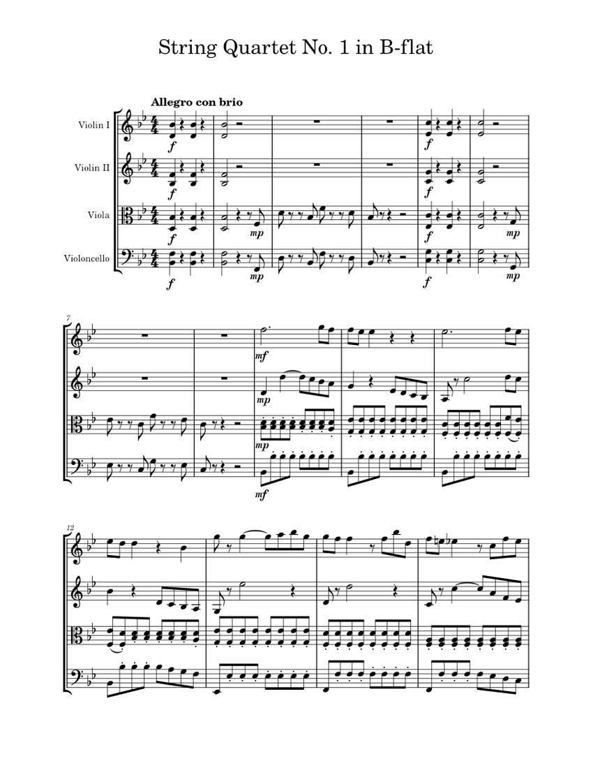 String Quartet No. 1 in B-flat - I. Allegro con brio Sheet music for Violin, Viola, Cello ...