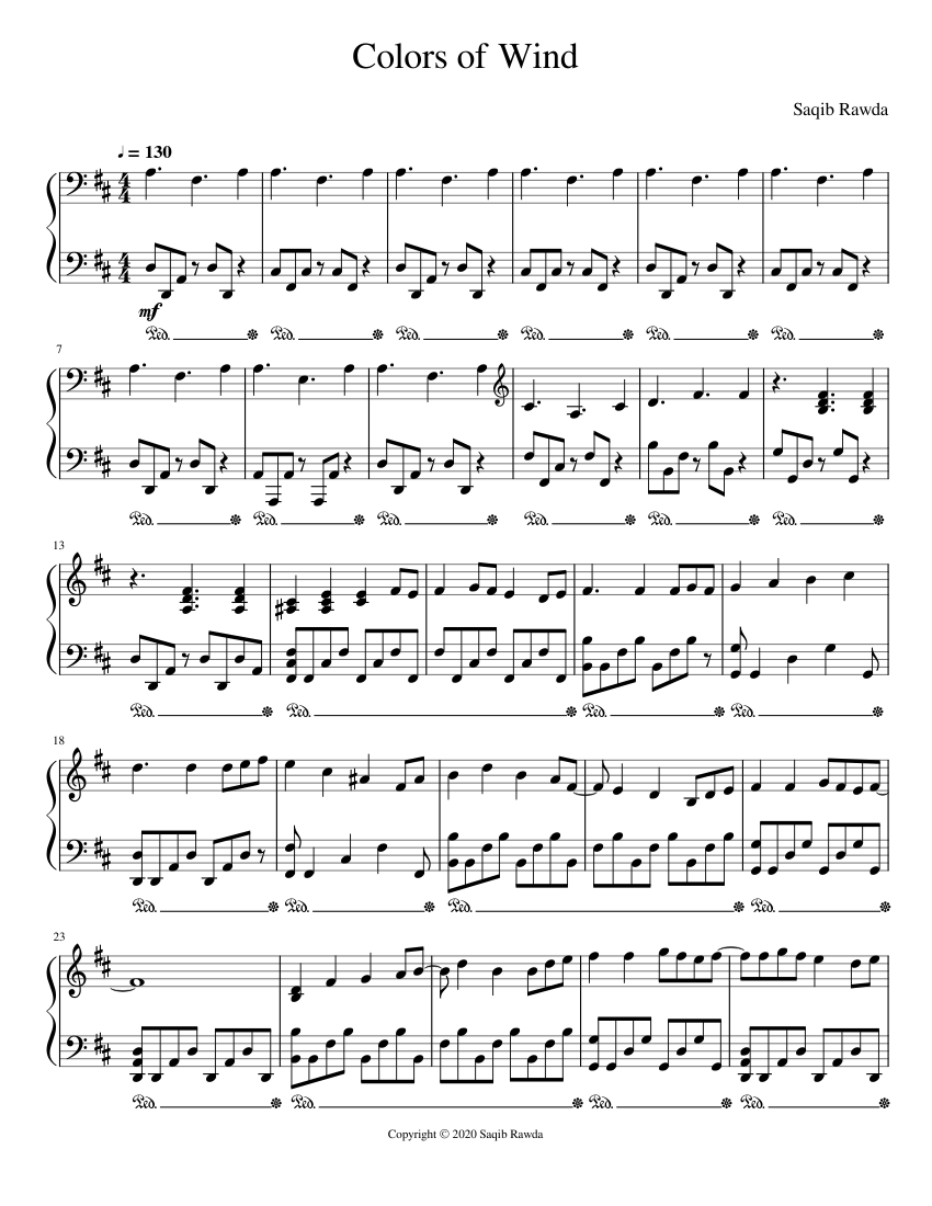 Colors of Wind - Saqib Rawda Sheet music for Piano (Solo) | Musescore.com