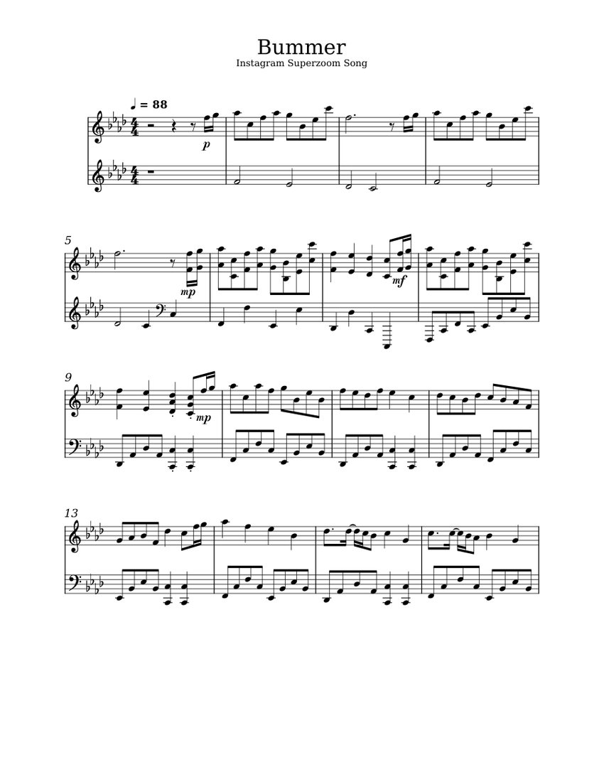 Bummer (Instagram Superzoom Song) Sheet music for Piano (Solo ...