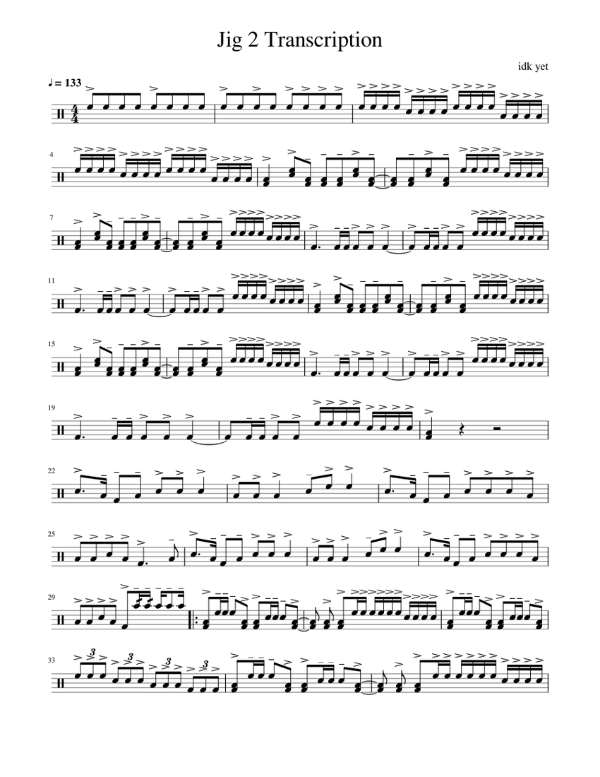 Jig 2 Transcription Sheet Music for Tenor drum (Pep Band) | MuseScore.com