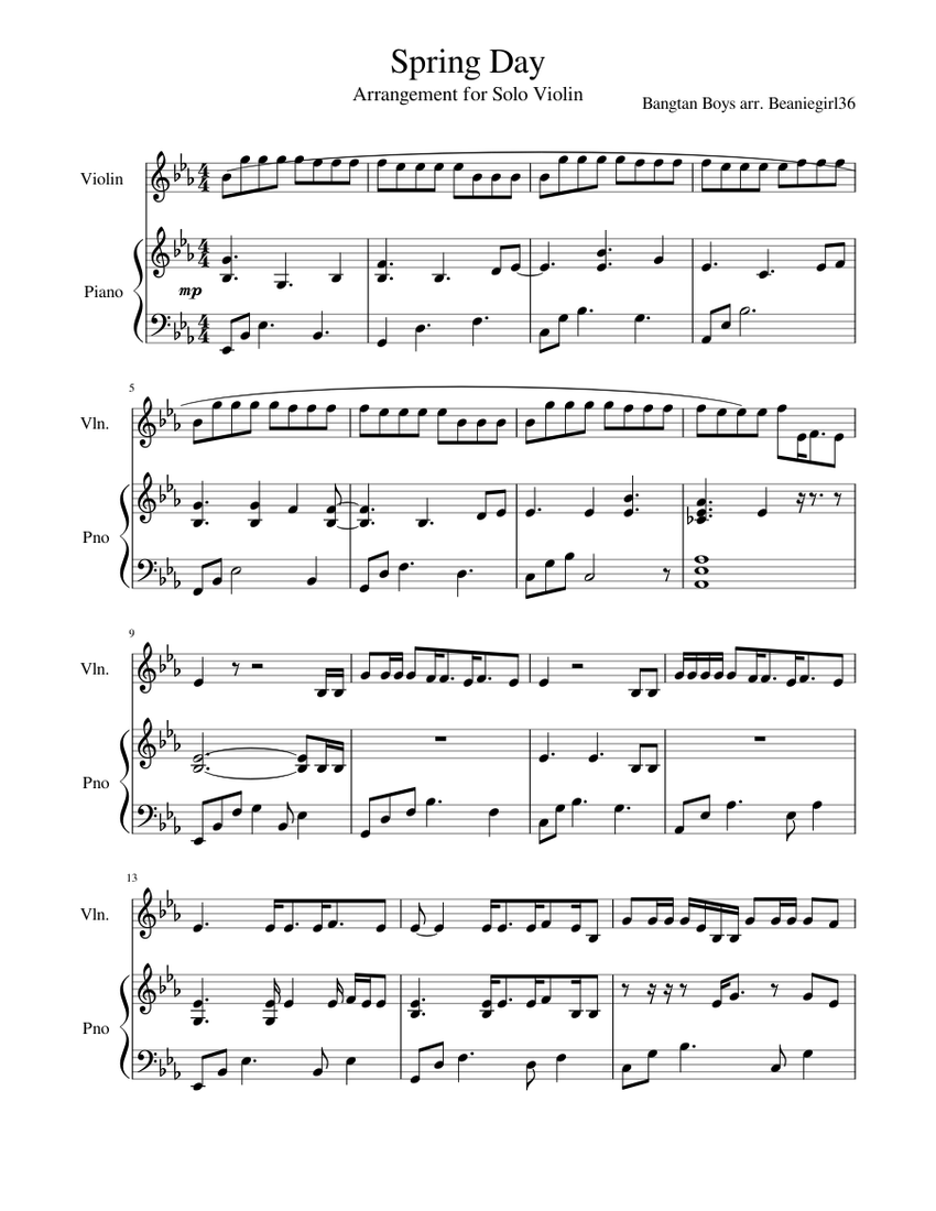 Spring Day ( 봄날) - Piano and Violin Sheet music for Piano, Violin (Solo ...