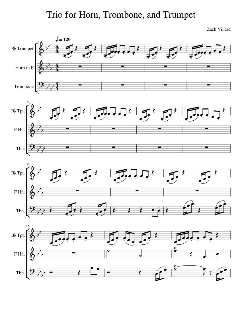 Trio for Trumpet, Horn, and Trombone Sheet Music for Trombone, Trumpet ...