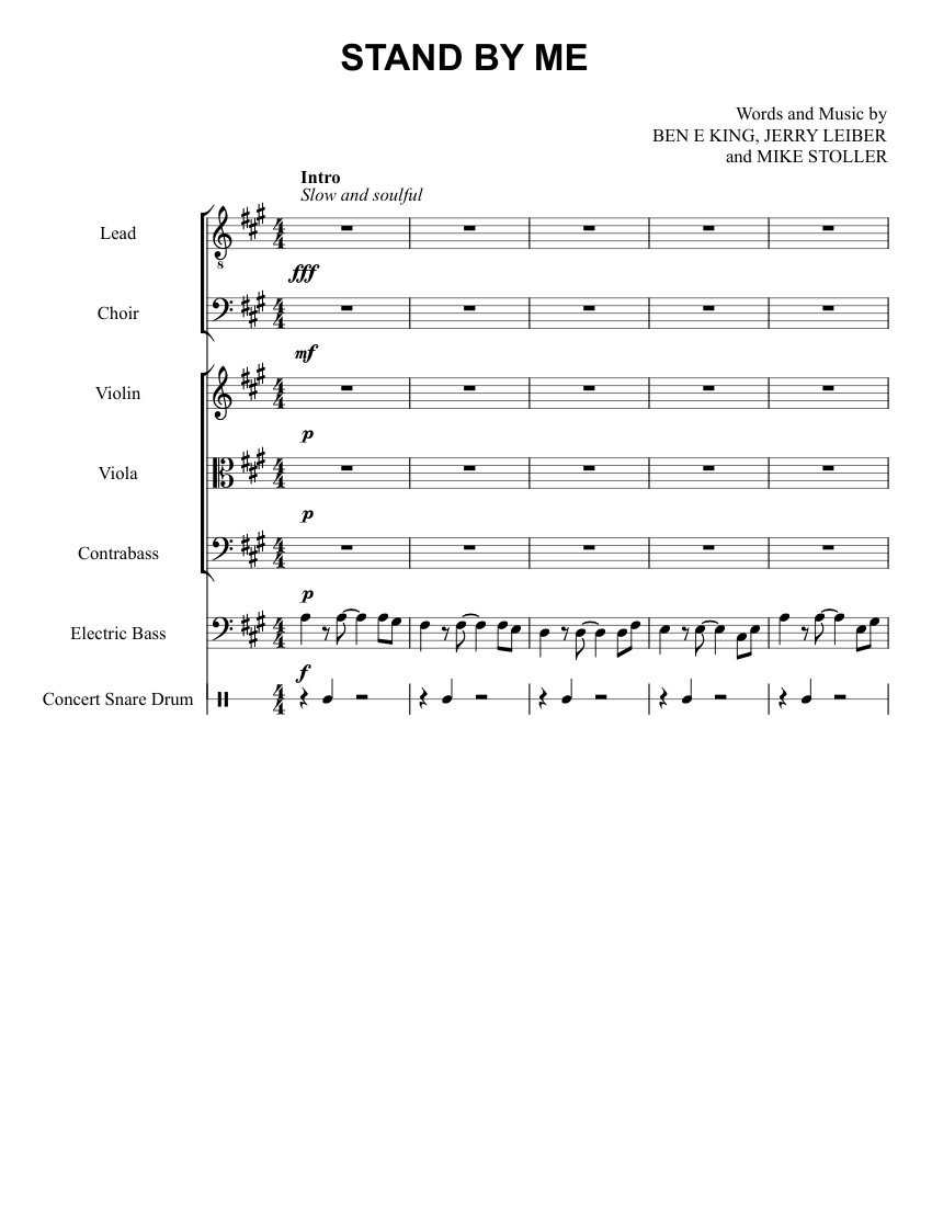 Stand By Me (Ben E King) Sheet Music for Tenor, Vocals, Contrabass ...