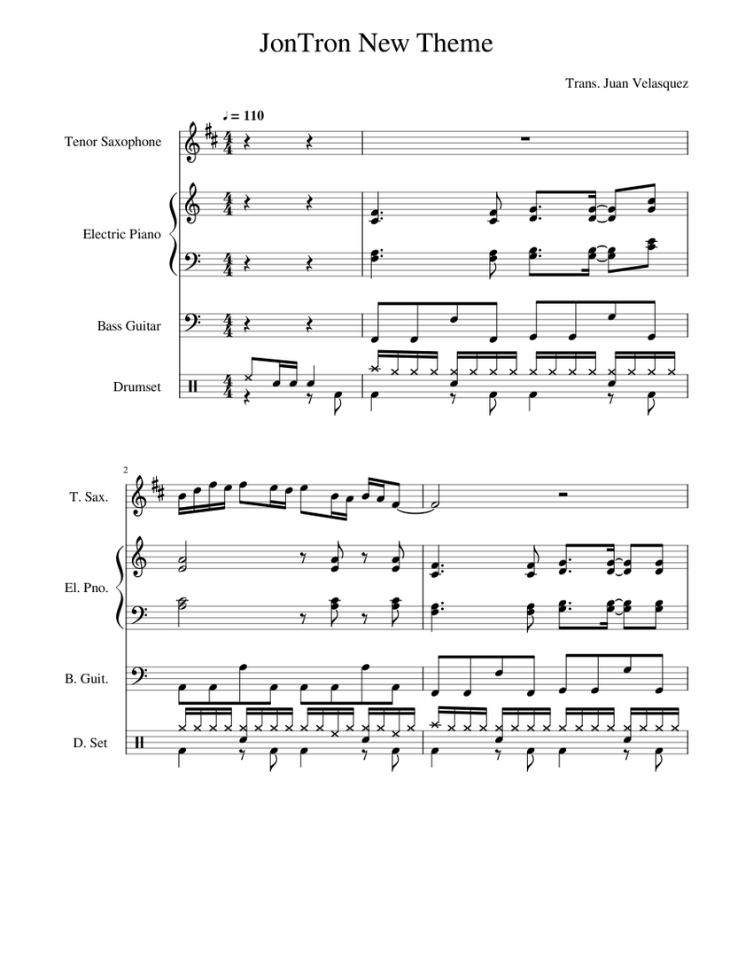 JonTron's New Theme Sheet music for Piano, Saxophone tenor, Bass guitar ...